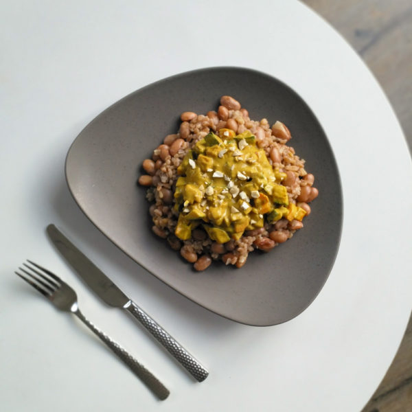 Recette : Mélange de 5 céréales, haricots coco roses et légumes au curry